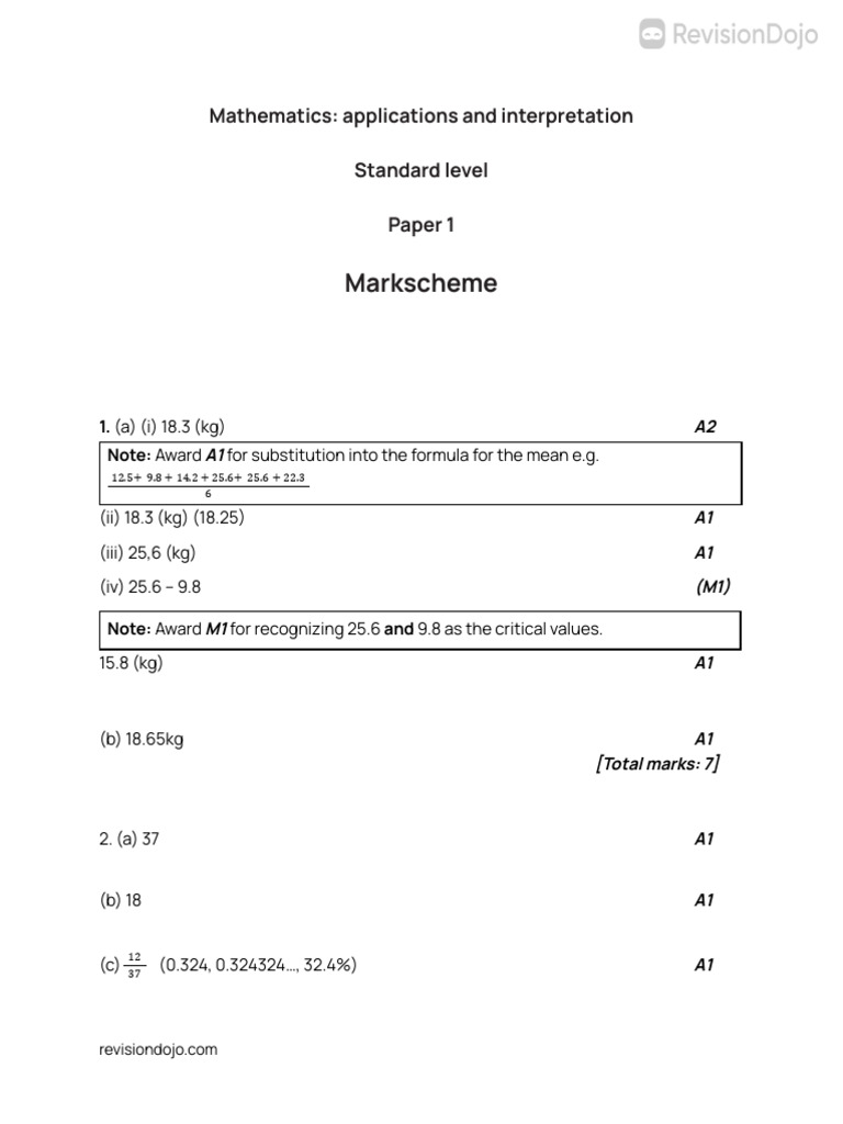 Set 1 - Math AI SL Predicted Paper 1 Markscheme | PDF | Summation | Mathematics