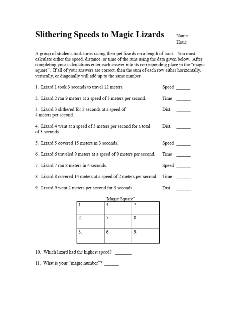 Calculating Lizard Speeds and Distances | PDF