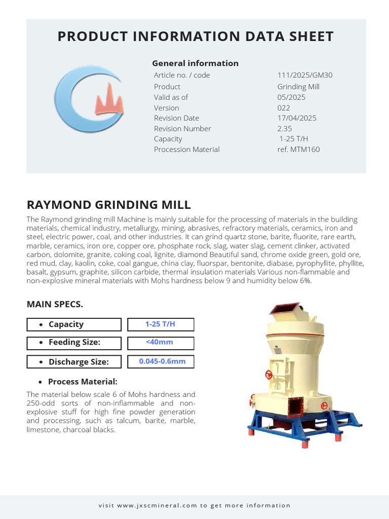 Grinding Mill Data Sheet | PDF | Refractory | Minerals