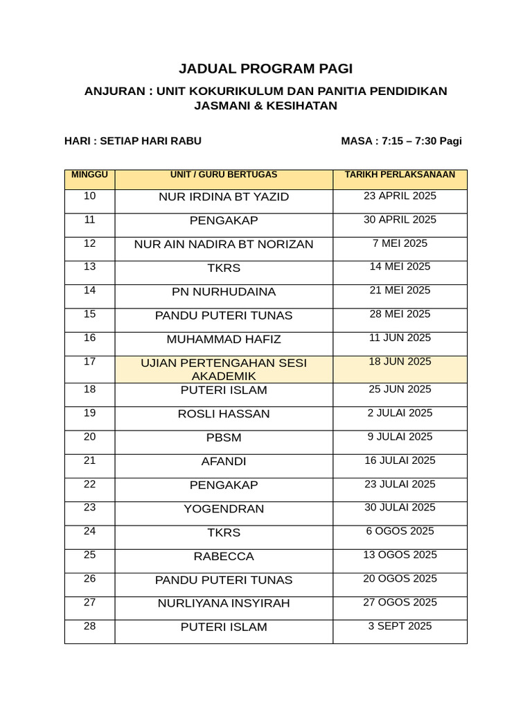 Jadual Program Pagi | PDF
