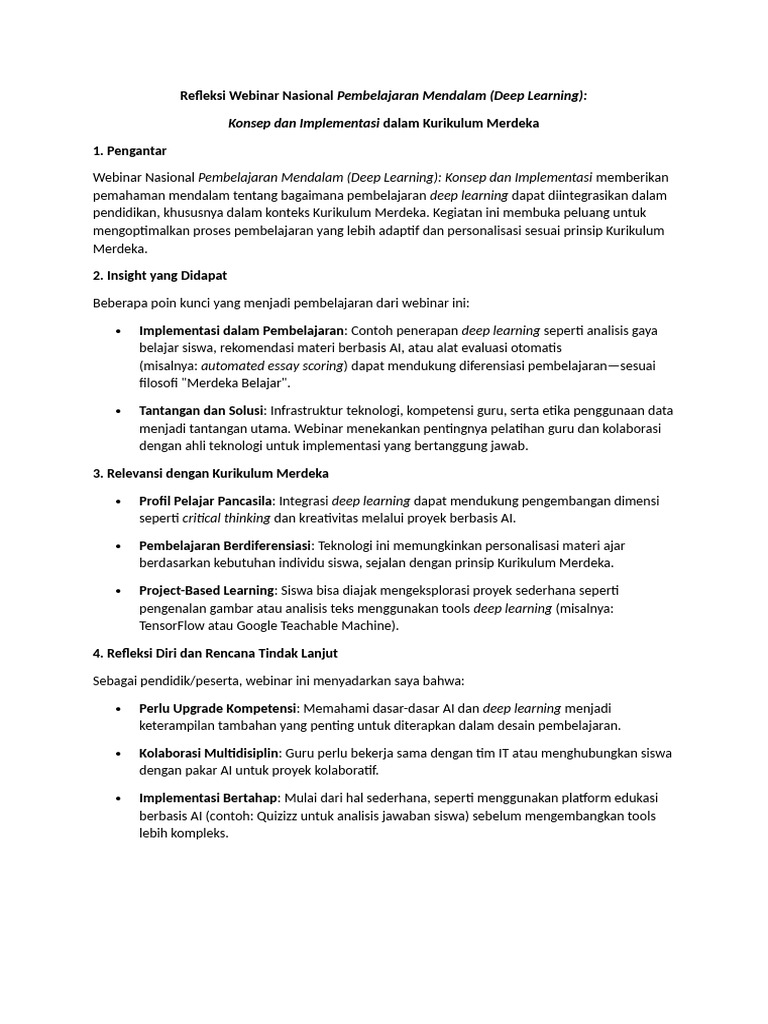 Refleksi Webinar Deep Learning | PDF