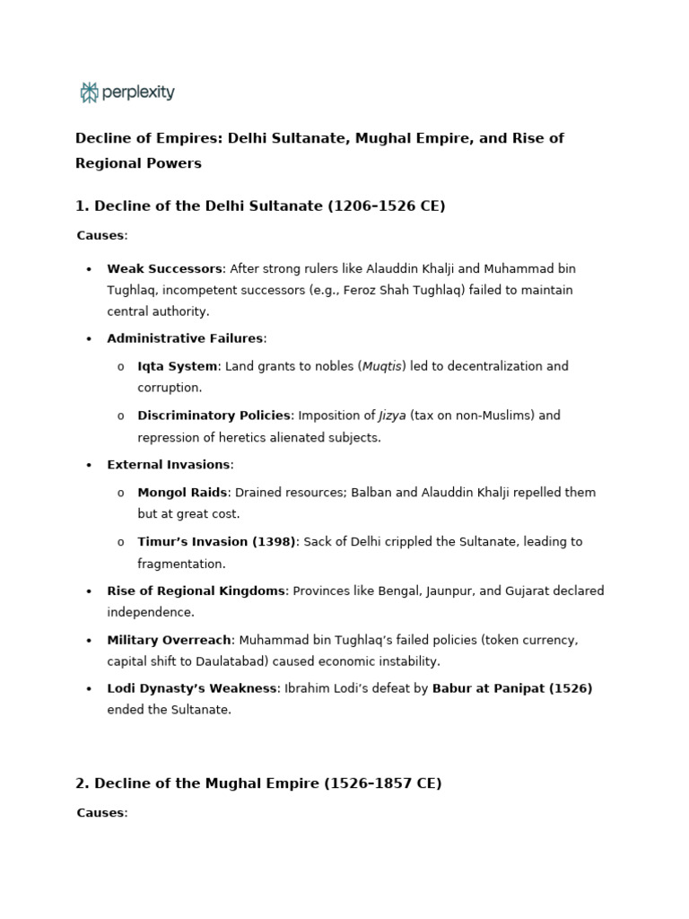Decline of Empires - Delhi Sultanate, Mughal Empire | PDF | Mughal Empire