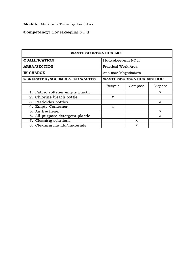Waste Segregation List | PDF