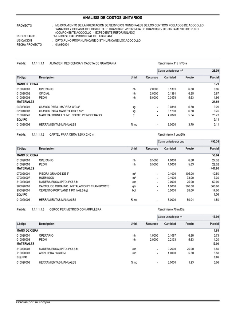 ANALISIS DE COSTO UNITARIO MODIFICADO | PDF | Hormigón | Construyendo tecnología