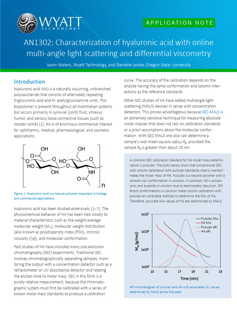 AN1302-Hyaluronic Acid Characterized by SEC-MALS-IV | PDF | Physical ...