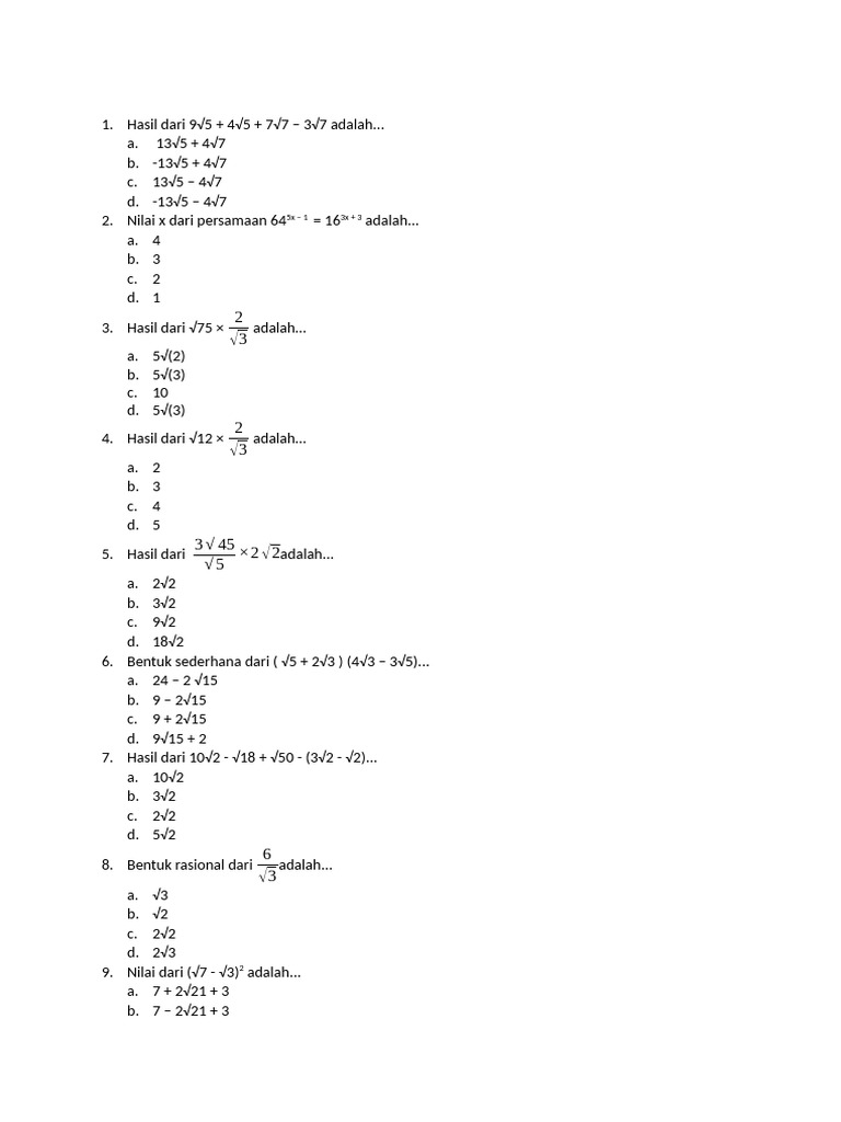 Kumpulan Soal Akar Pangkat 2 | PDF