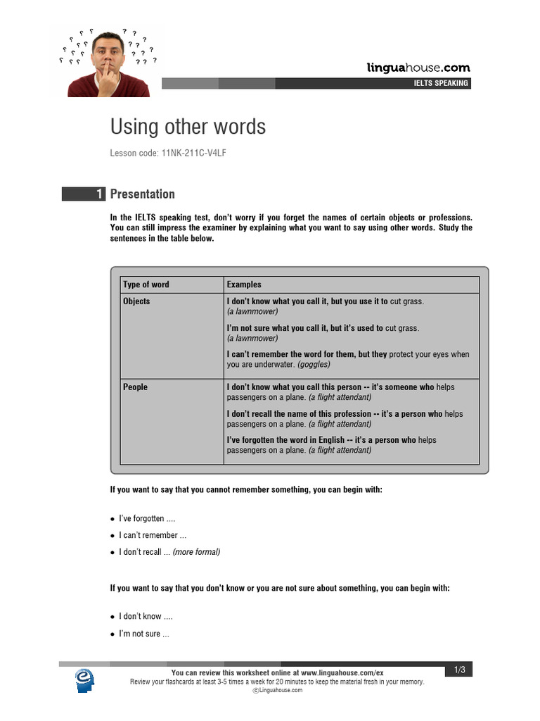 Using Other Words British English Teacher BW | PDF