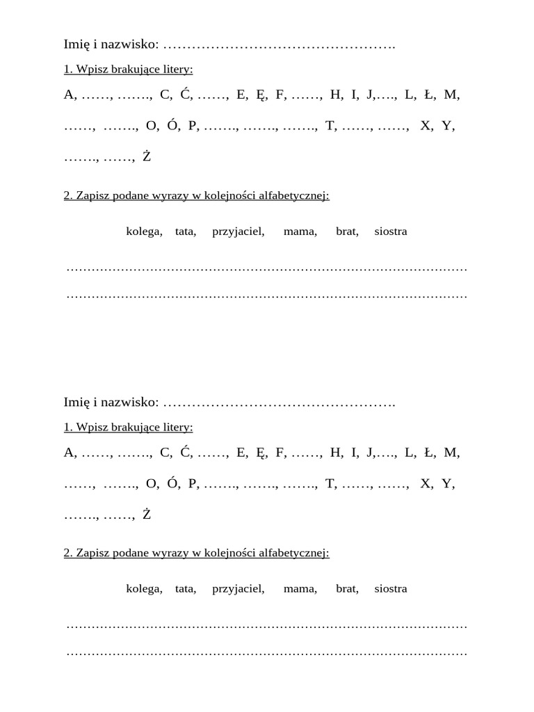 Alfabet - Karta Pracy | PDF