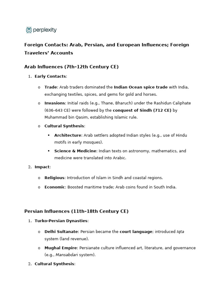 Foreign Contacts - Arab, Persian, and European Infl | PDF | Arabs | Asia