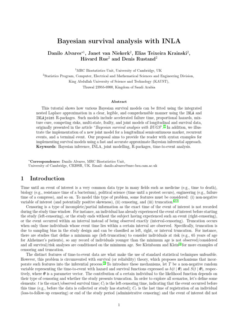 Bayesian Survival Analysis With INLA | PDF | Hematopoietic Stem Cell Transplantation ...
