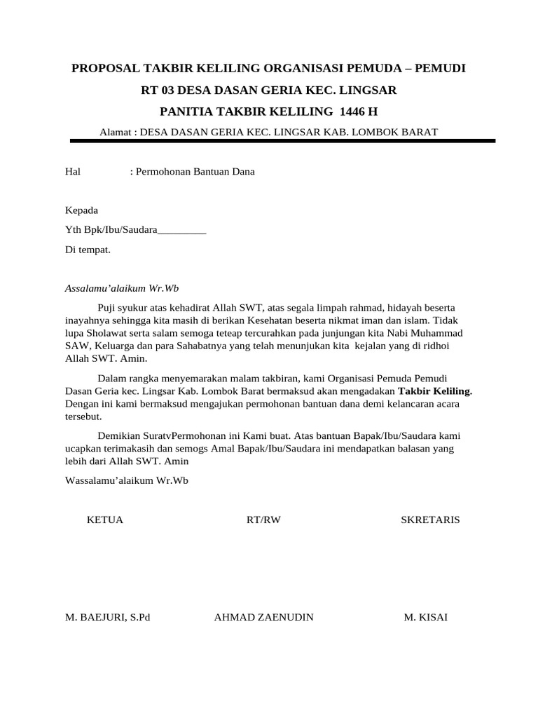 Proposal Takbir Keliling Organisasi Pemuda | PDF