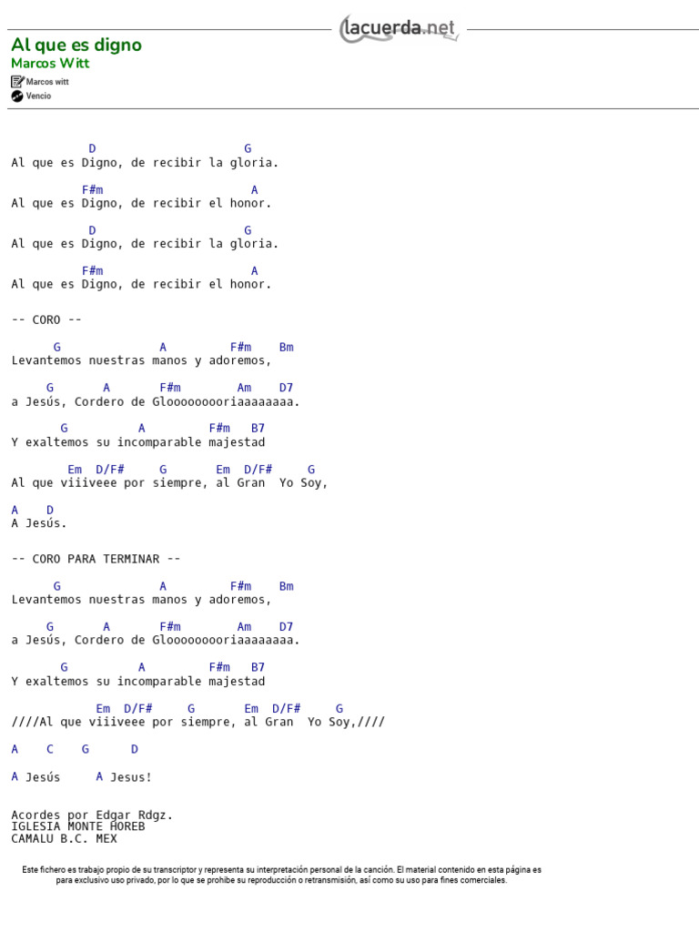 AL QUE ES DIGNO, Marcos Witt - Acordes | PDF