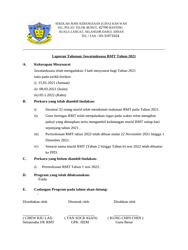 Lapoaran Tahunan RMT 2021 | PDF