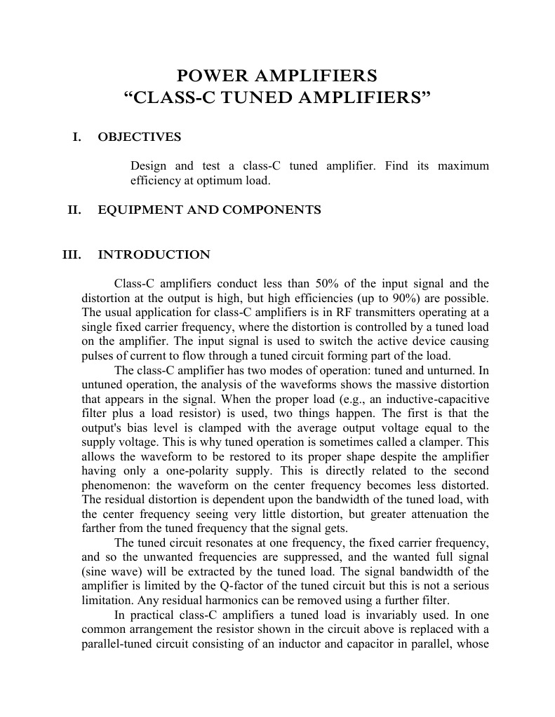 Power Amplifiers "Class-C Tuned Amplifiers": I. Objectives | Download Free PDF | Amplifier ...