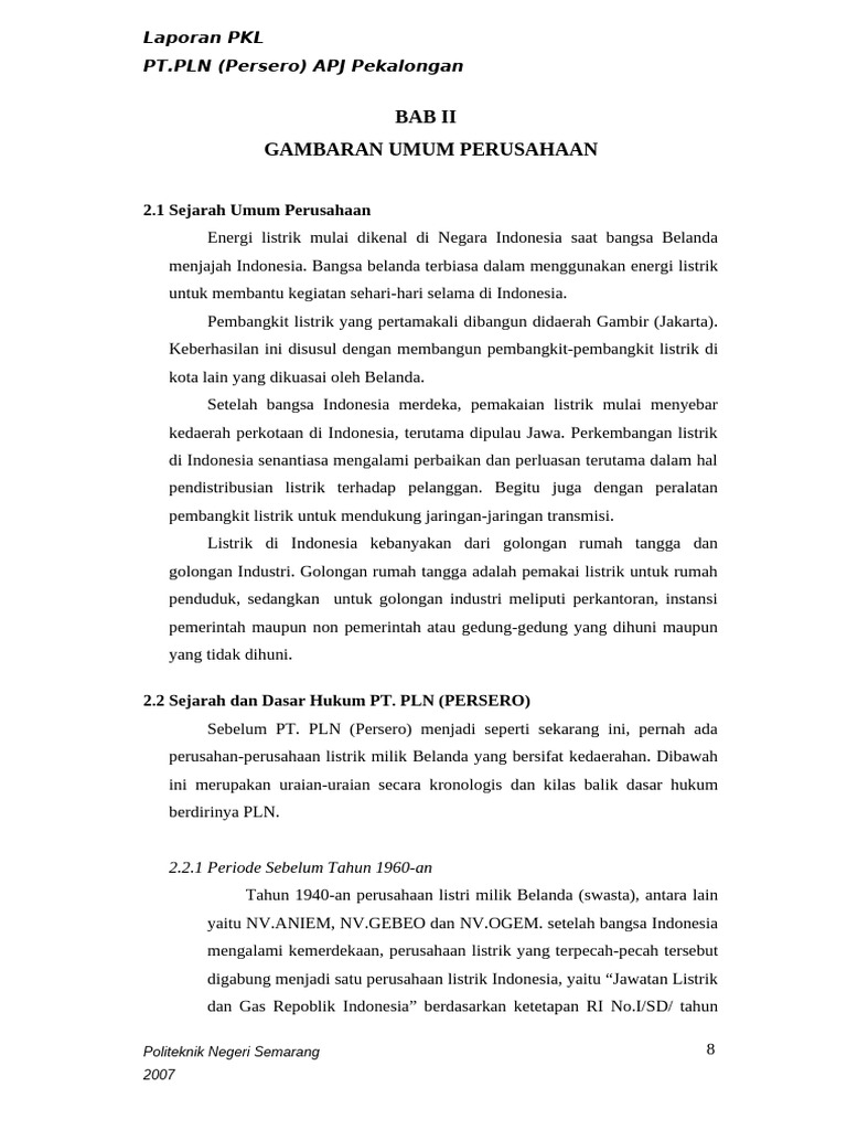 Sejarah dan Struktur PT. PLN (Persero) | PDF