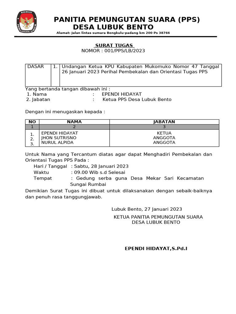 Surat Tugas PPK | PDF