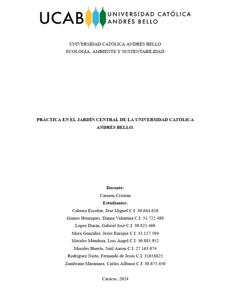 Práctica Jardín Central UCAB | PDF | Biodiversidad | Entorno natural