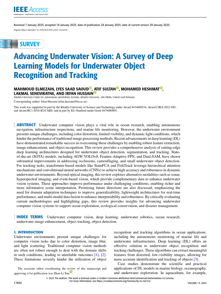 Advancing Underwater Vision A Survey of Deep Learning Models For Underwater Object Recognition ...