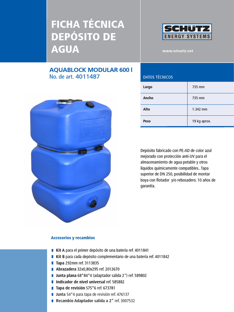 Depósitos de Agua Aquablock: Ficha Técnica | PDF