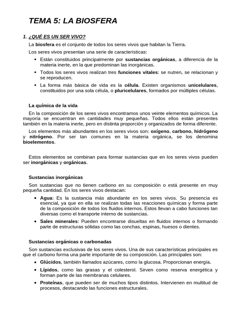 TEMA 5 LA BIOSFERA | PDF | Biología Celular) | Organismos