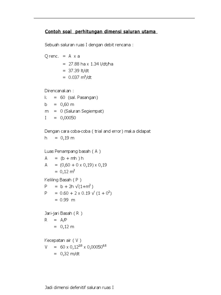 Perhitungan Dimensi Saluran | PDF