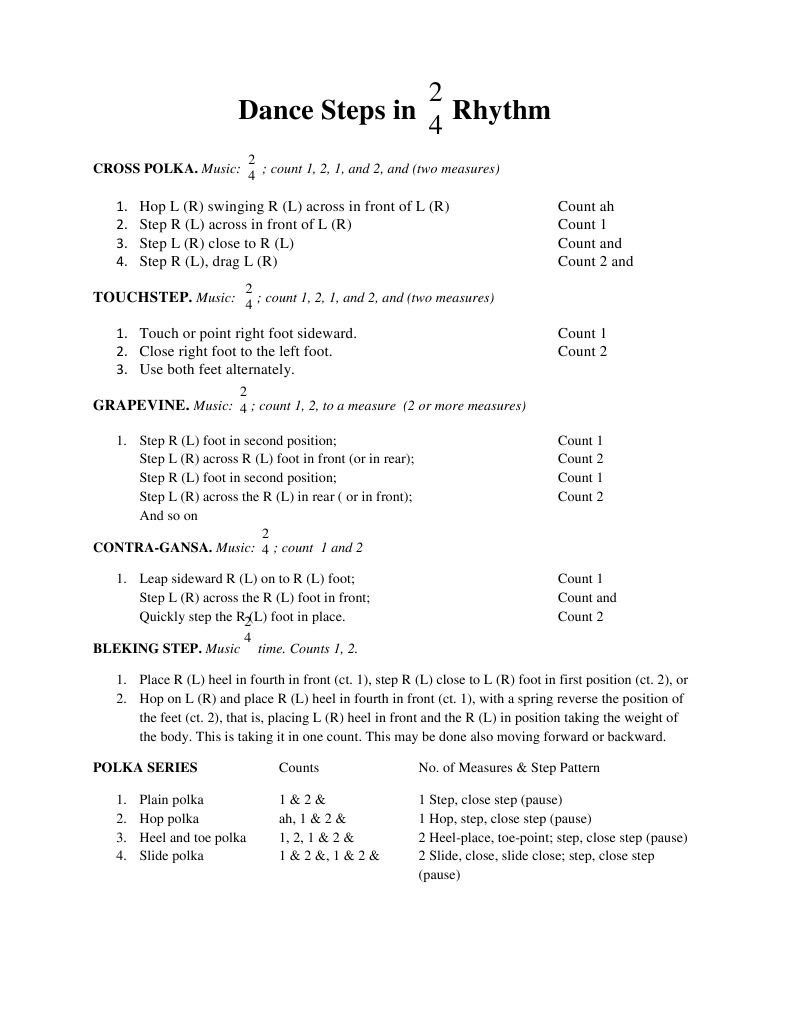 Basic Dance Steps in 4 Rhythms | PDF | Dances | Social Dance