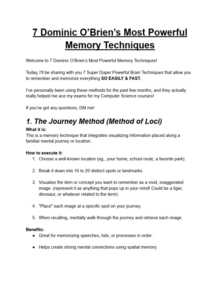 7 Dominic O'Brien's Most Powerful Memory Techniques | PDF | Memory ...