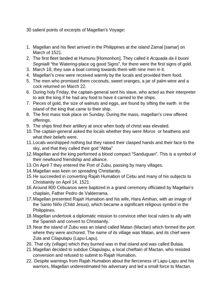 30 Salient Points of Excerpts of Magellan | PDF