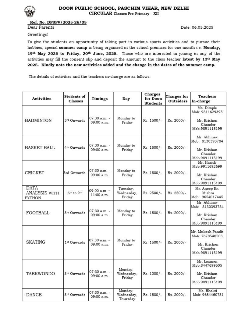 Circular No.05 Summer Camp-1 | PDF