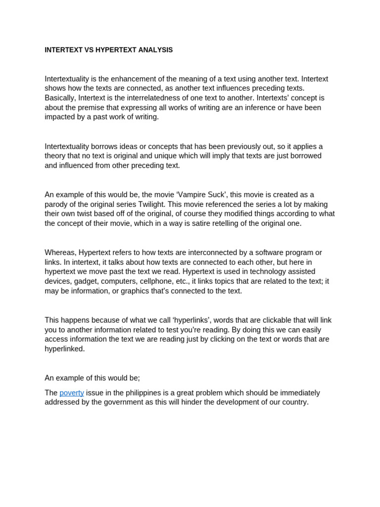 Intertext VS Hypertext Analysis | PDF