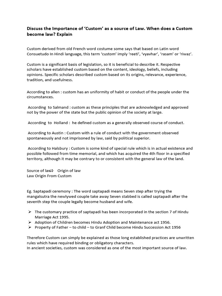 Custom As A Source of Law | PDF | Sources Of Law | Jurisprudence