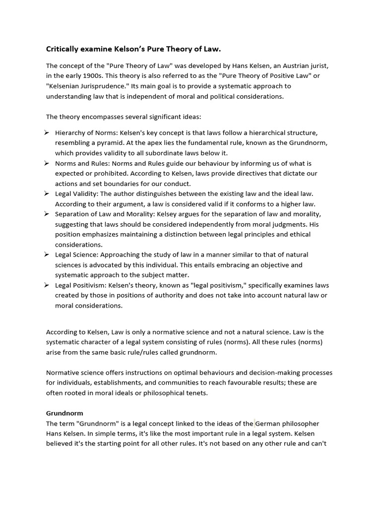 Kelson's Pure Theory of Law | PDF | Jurisprudence | Academic Discipline ...