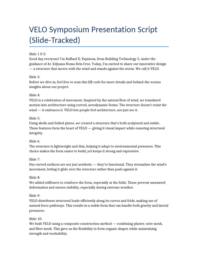 VELO Symposium Script Slide Tracked | PDF | Wound | Mechanical Engineering