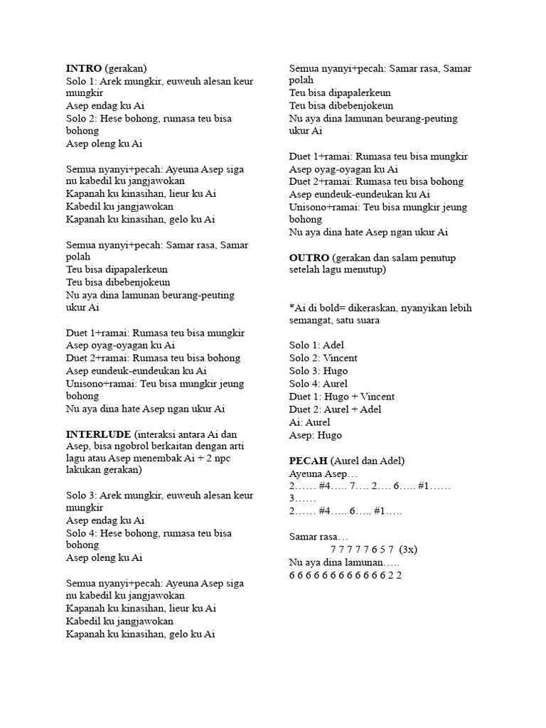 Script Lagu Ai Kelompok Senbud Basun (Uprak) | PDF