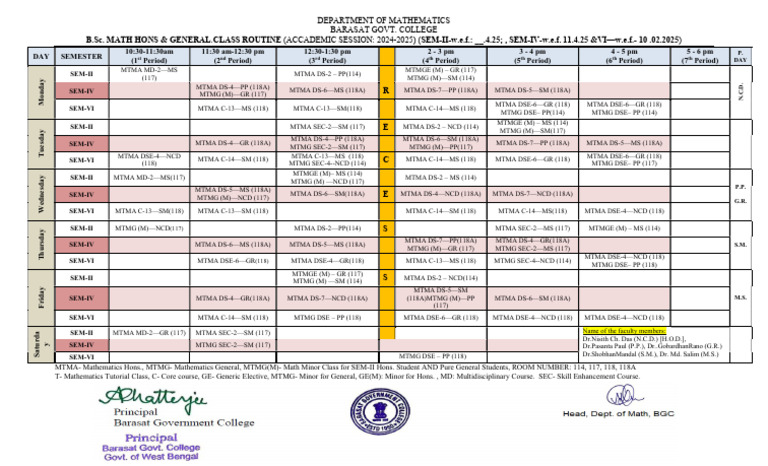 Math Class Routine Even Sem 2025 Final | PDF