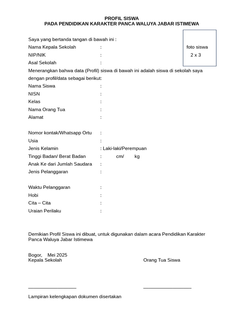 Profil Siswa Untuk Pendidikan Karakter Siswa Panca Waluya | PDF