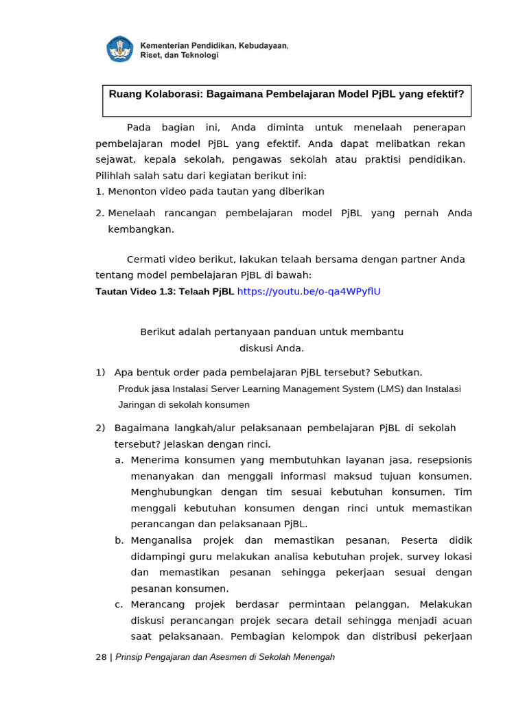Pembelajaran Efektif Model PjBL | PDF