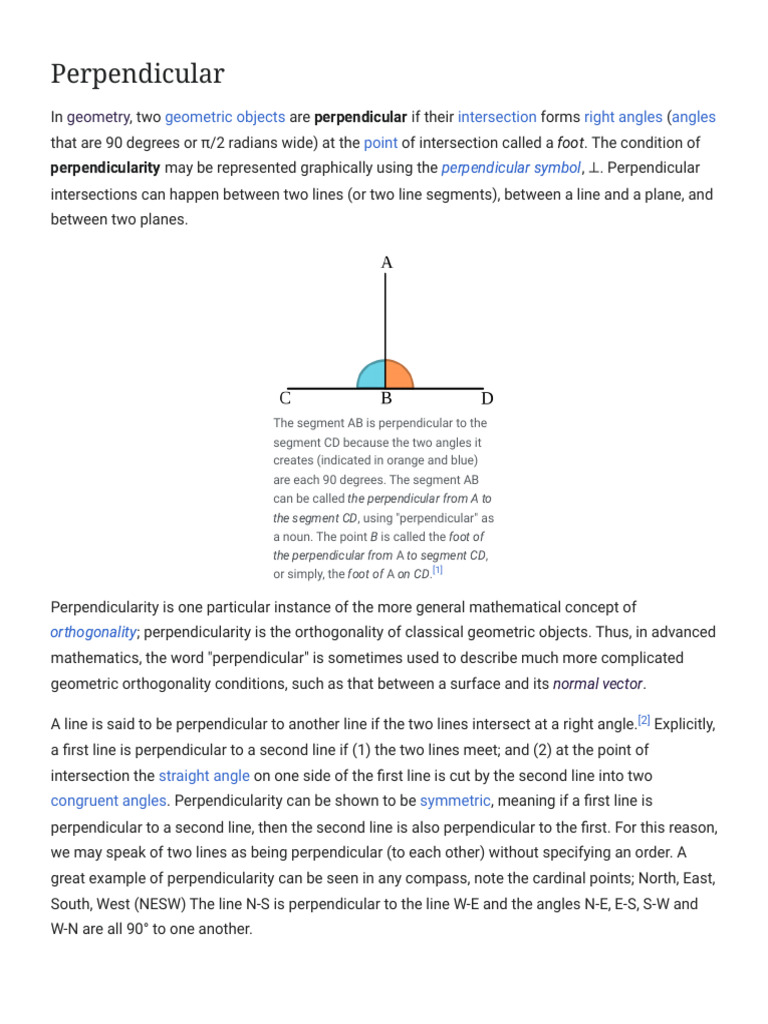 Perpendicular - Wikipedia | PDF | Perpendicular | Line (Geometry)