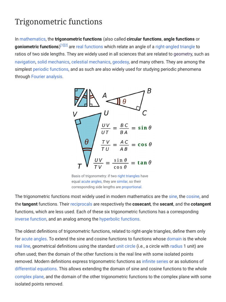 Trigonometric Functions - Wikipedia | PDF | Trigonometric Functions | Function (Mathematics)