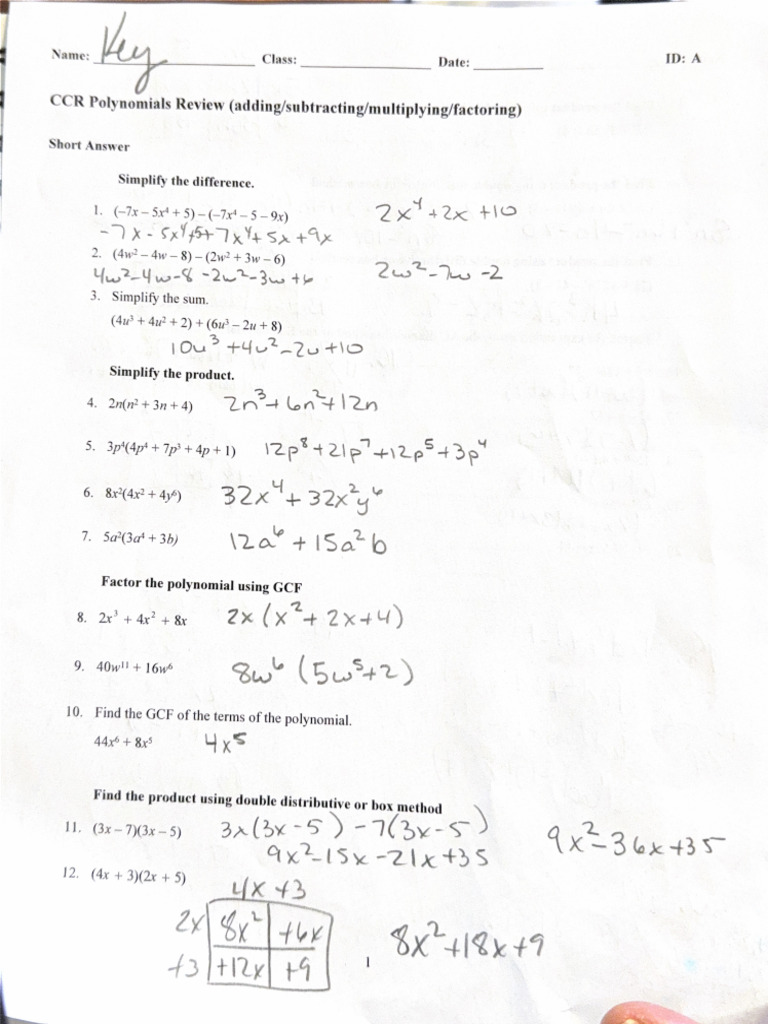 Polynomials Review Answers | PDF
