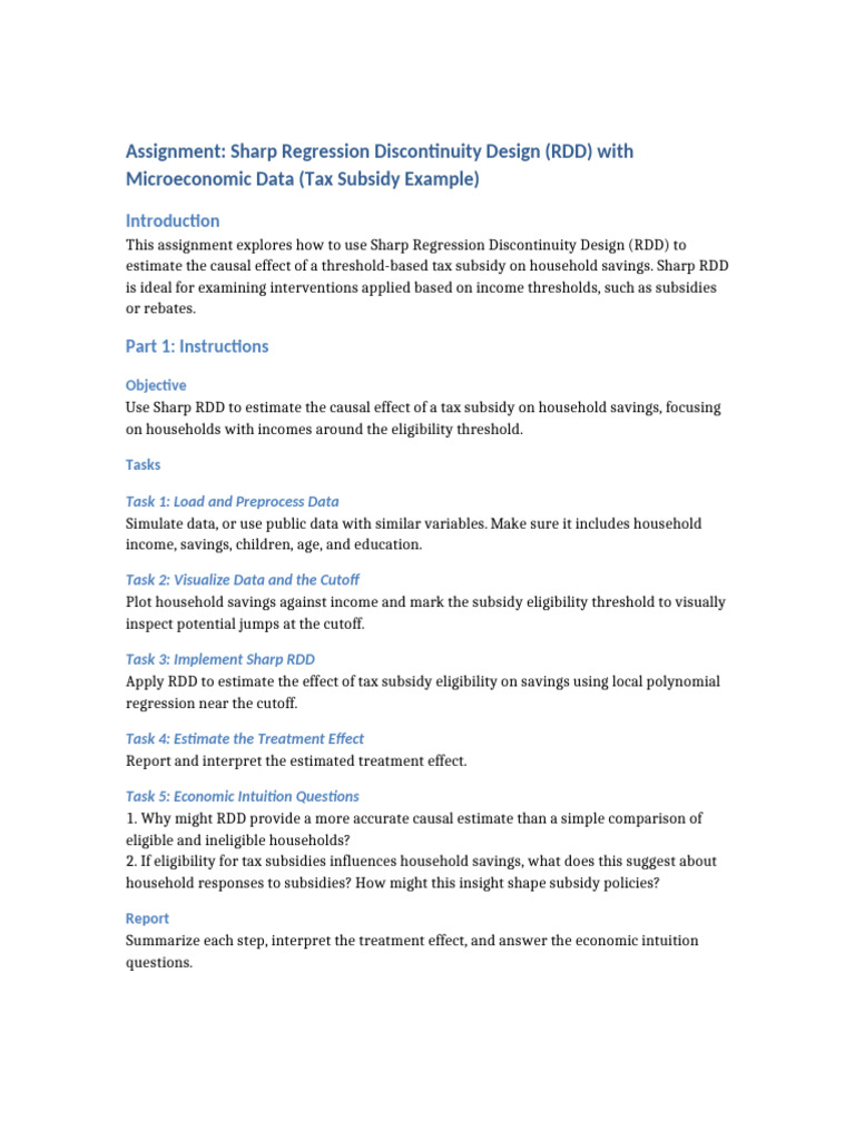 ECON4040_Sharp_RDD_Tax_Subsidy_Assignment | PDF | Applied Mathematics