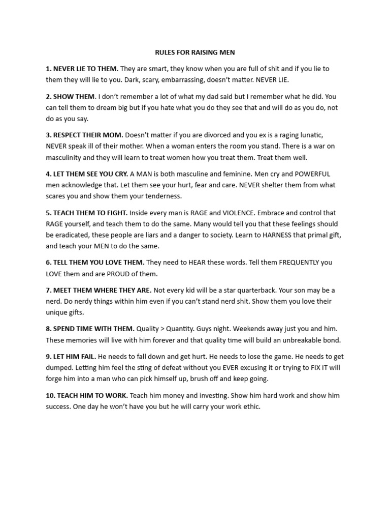 Essential Rules for Raising Men | PDF