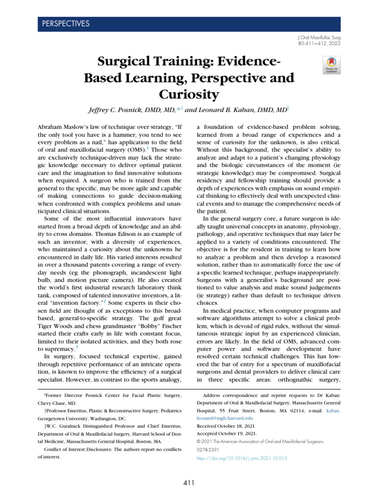 Surgical Training Evidence Based Learning, Perspe | PDF | Oral And ...