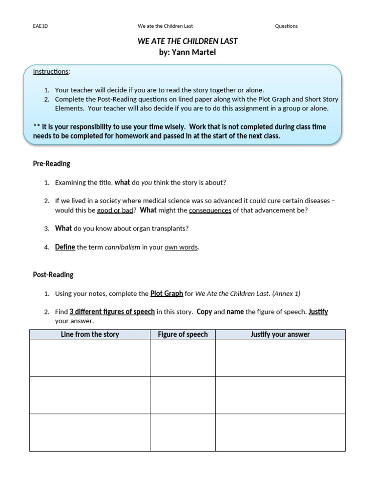 Story We Ate The Children Last - Question Assignment | PDF