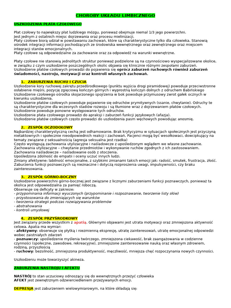 Choroby Układu Limbicznego | PDF