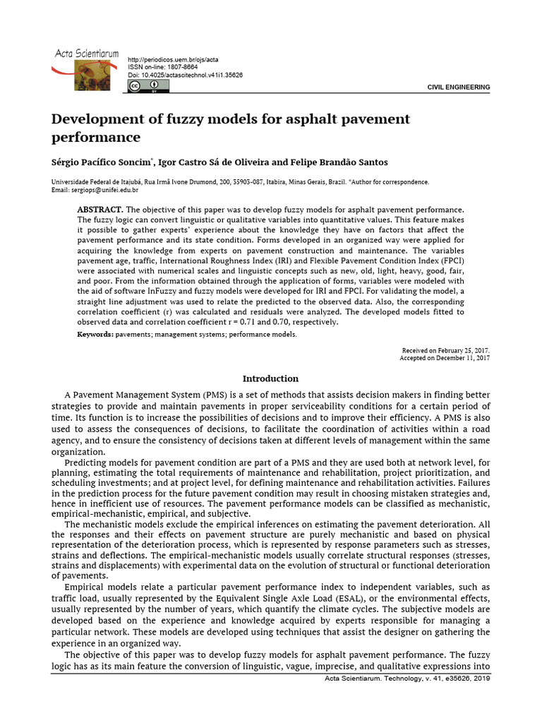 Development of Fuzzy Models For Asphalt Pavement Performance | PDF | Fuzzy Logic