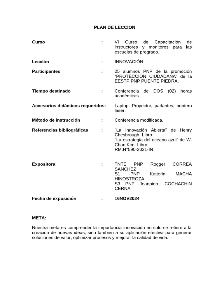 Plan de Leccion Innovacion | PDF | Policía | Innovación