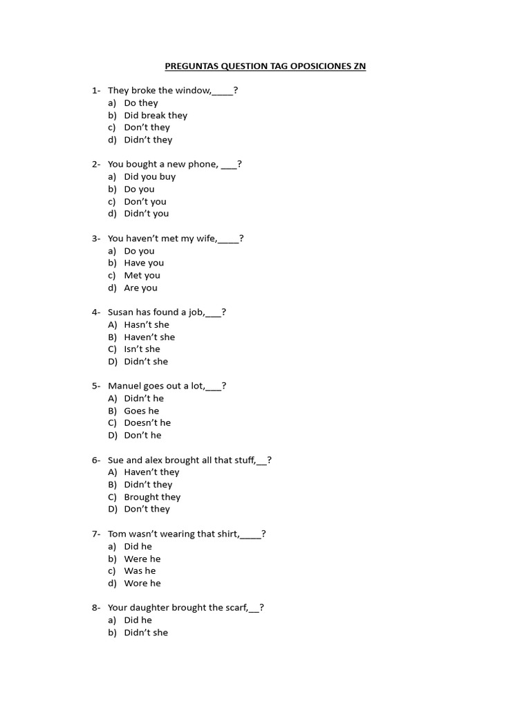 Ejercicio question tags 1 | PDF