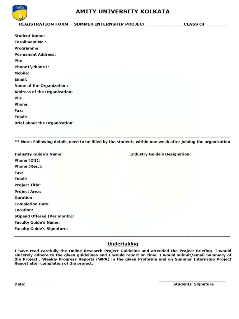Annexure 1 - Summer Internship Project Registration Form (1) | PDF