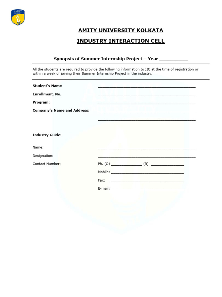 Annexure 2 - Summer Internship Project Synopsis Report | PDF